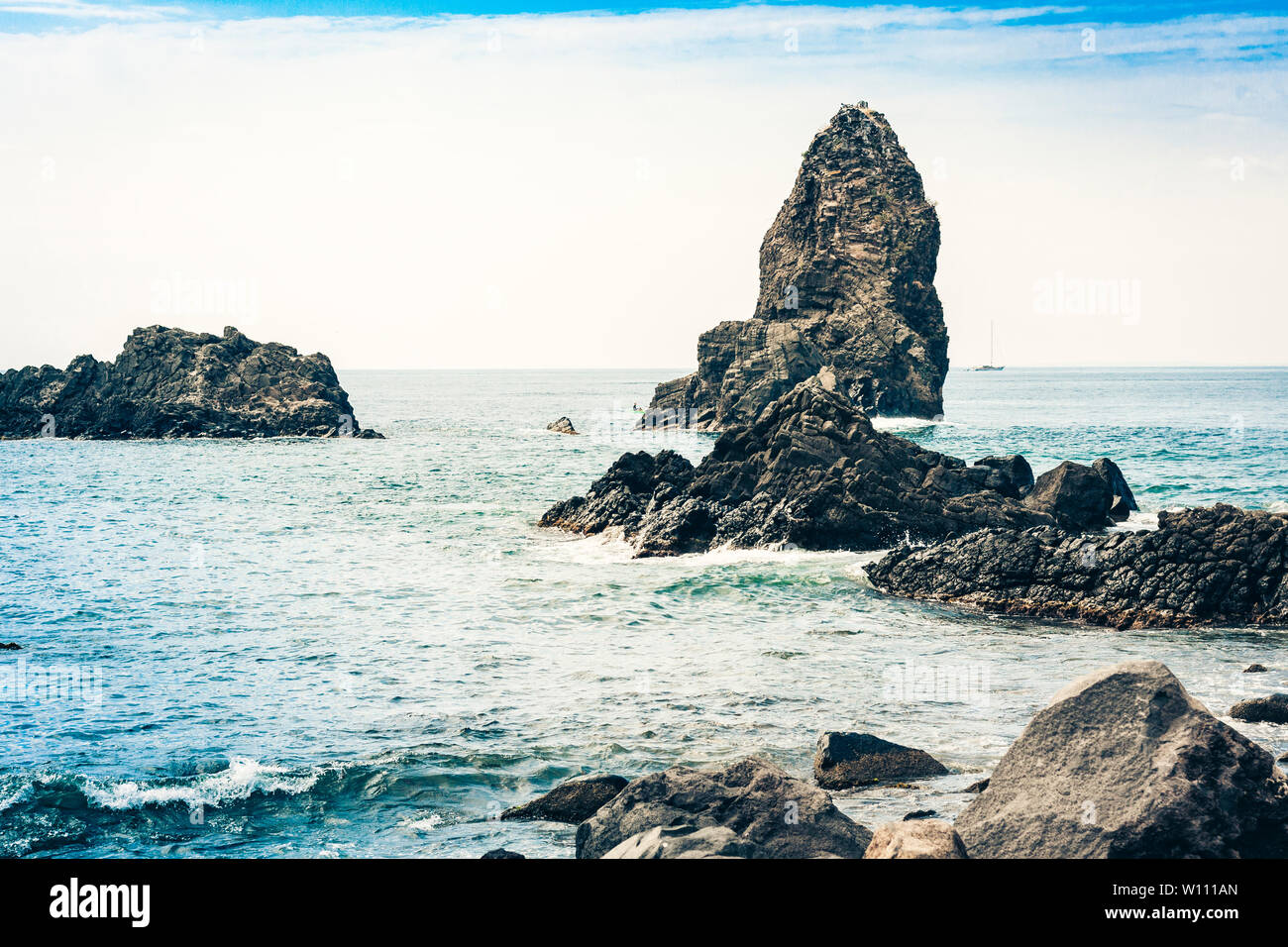 Acitrezza rocks of the Cyclops, sea stacks in Catania, Sicily, Italy ...