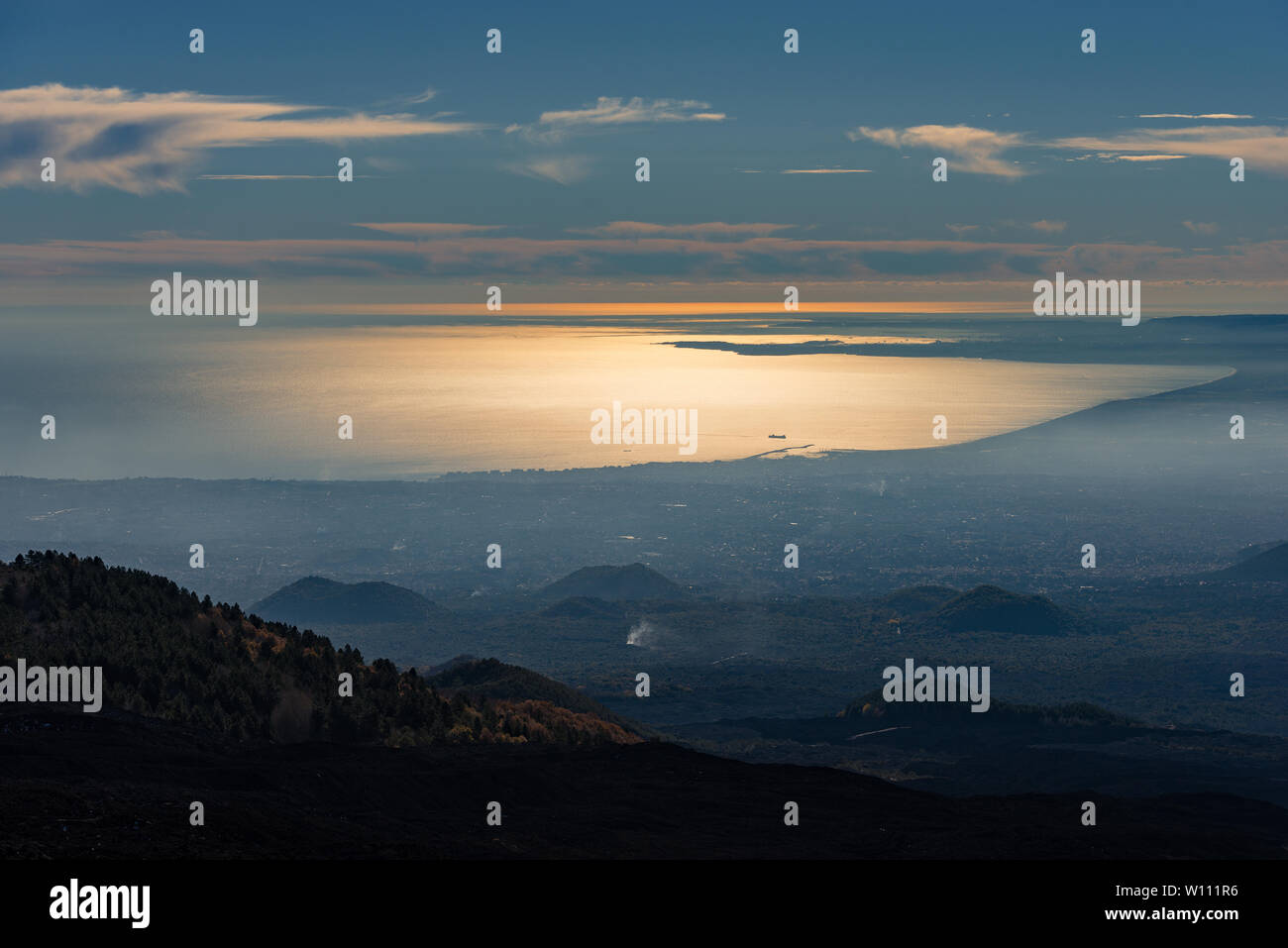 Catania city and Mediterranean Sea - Overview from Mount Etna Volcano ...