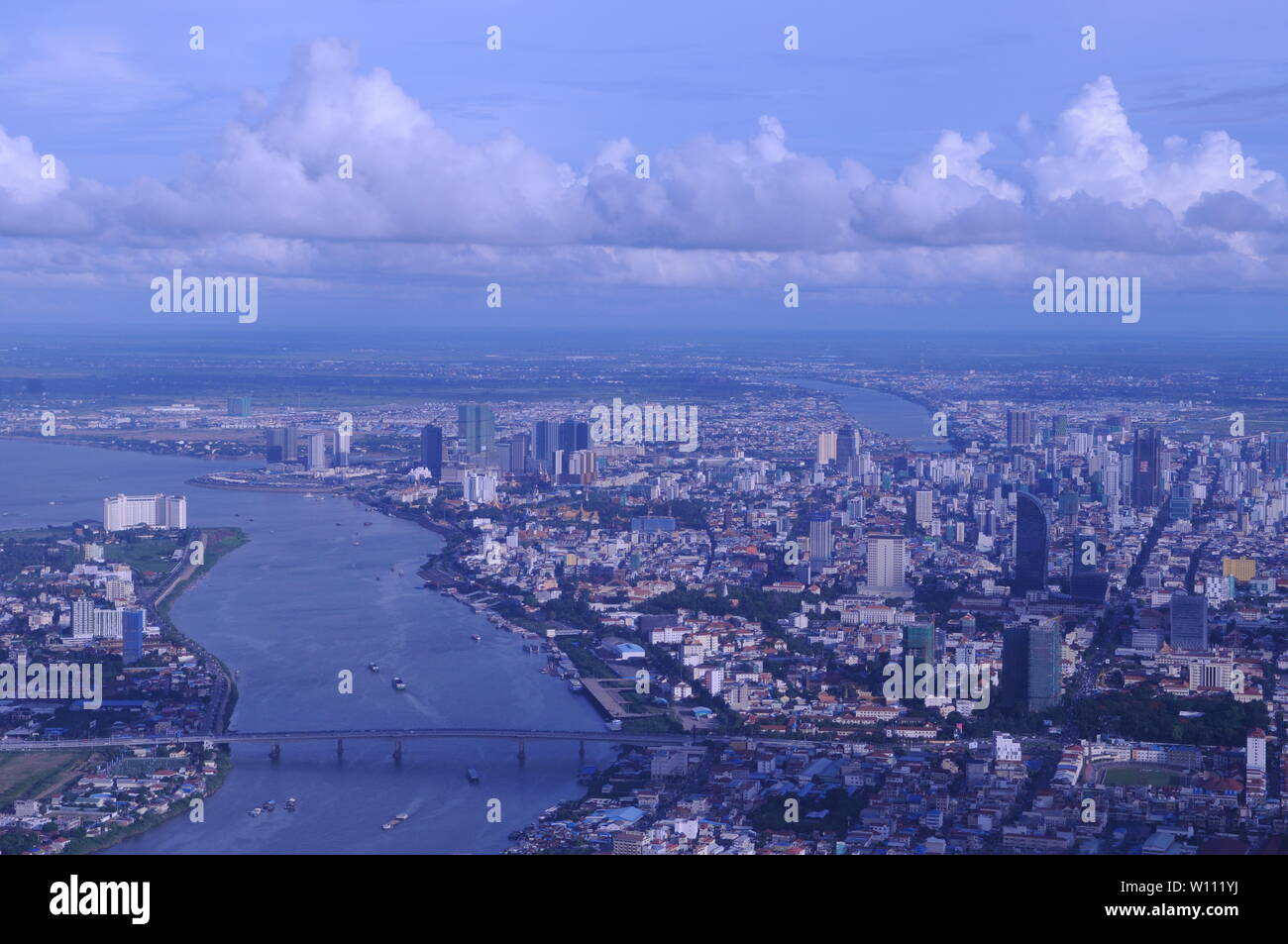 aerial view of the confluence of The Mekong River, The Tonle Bassac ...