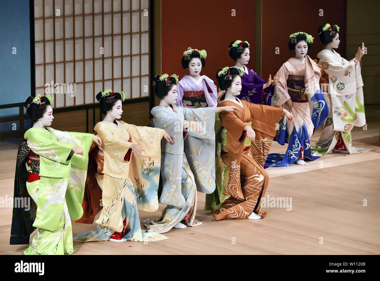 Maiko, or apprentice geiko, practice traditional dance in Kyoto on June ...
