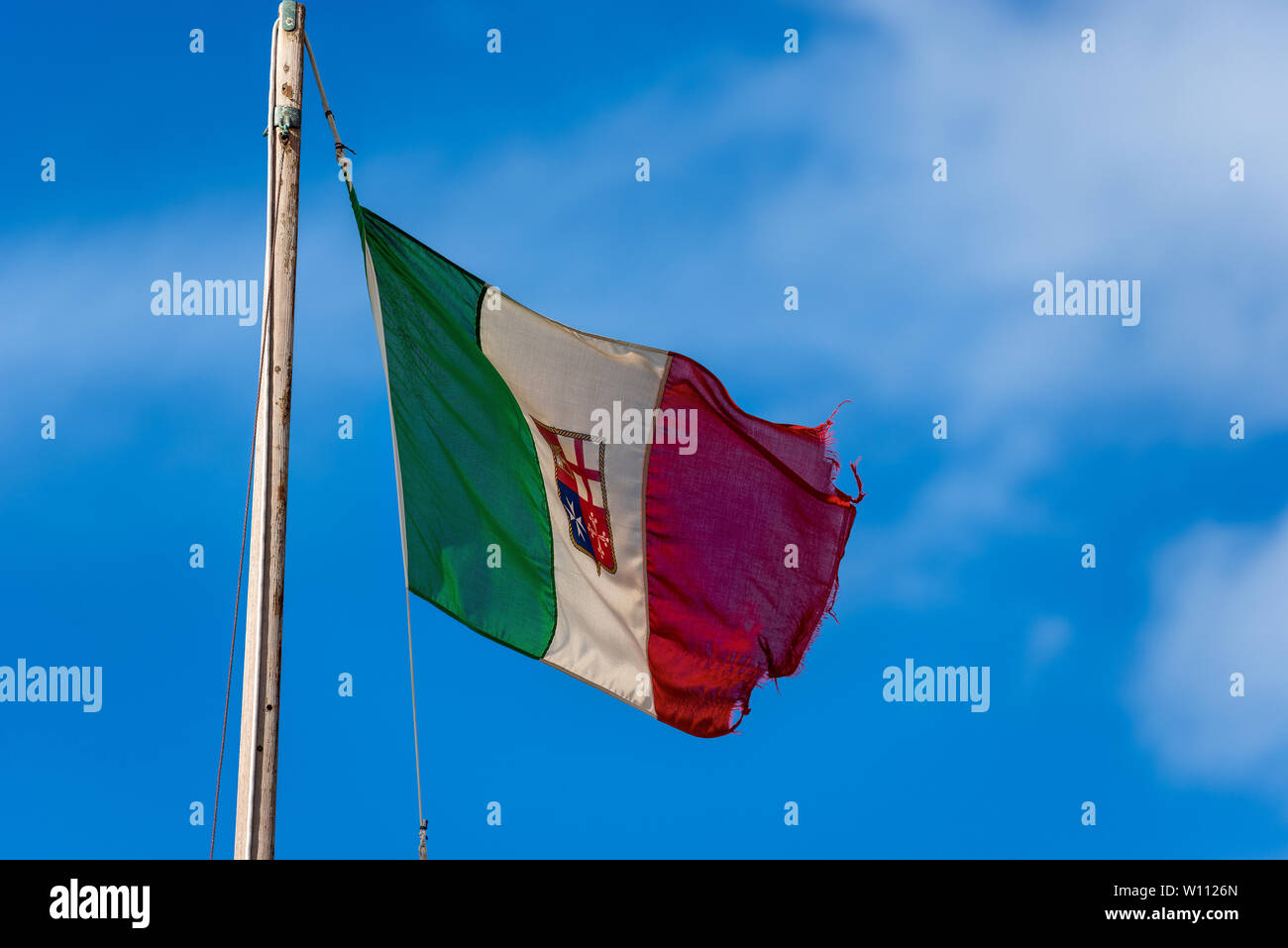 Italian flag with emblem of the four Maritime Republics, Venice, Genoa ...