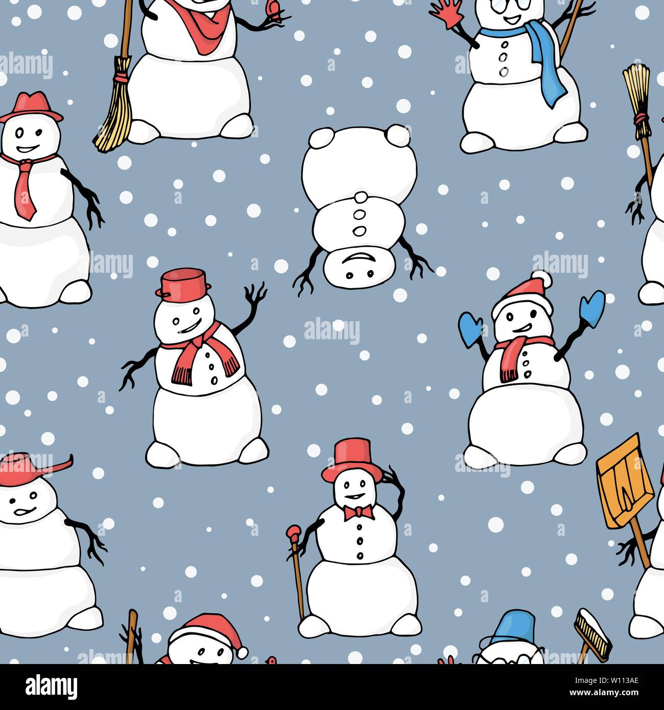 Vector seamless pattern with hand drawn cute snowmen Stock Vector Image ...