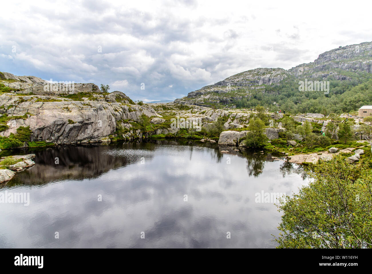 The way to Preikestolen or Prekestolen. Pulpit Rock, famous attraction ...