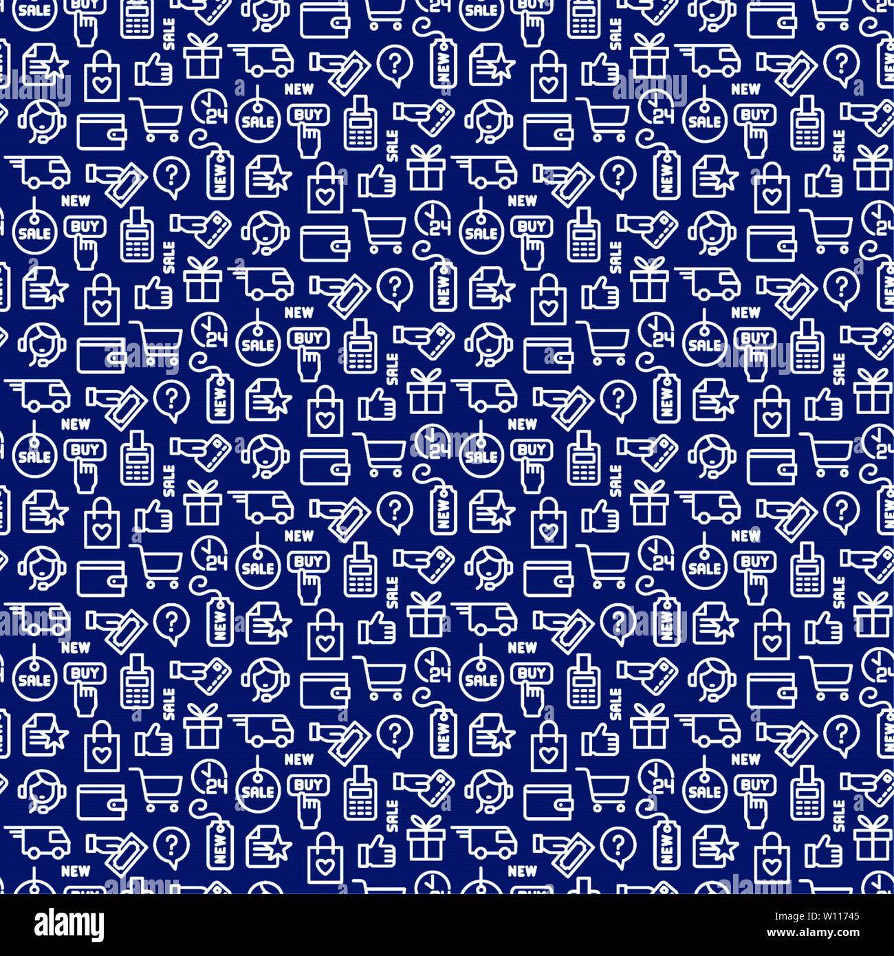 illustration of set e-commerce shop and business seamless pattern Stock ...