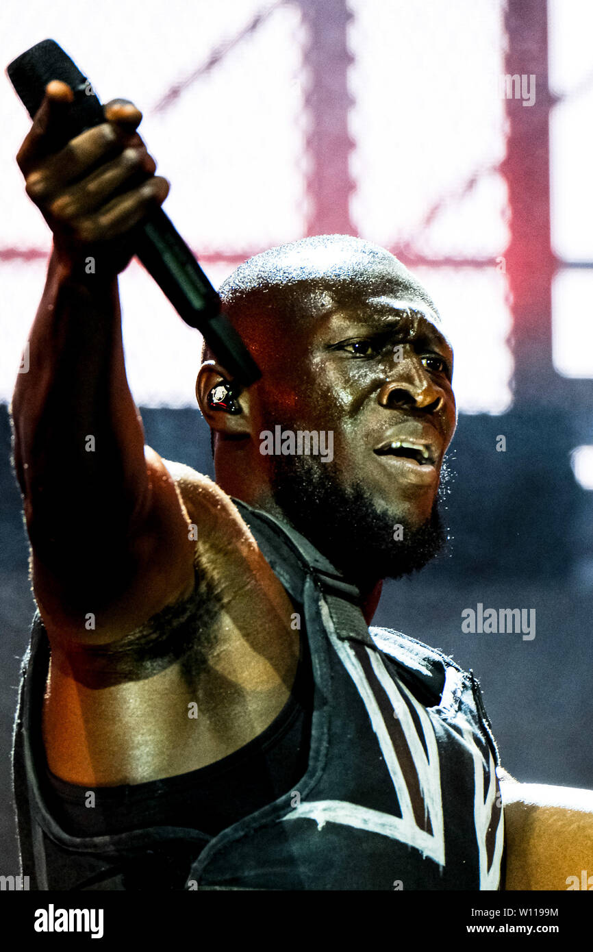 Stormzy headlines the Pyramid stage at Glastonbury Festival 2019 on Friday 28 June 2019 at ...