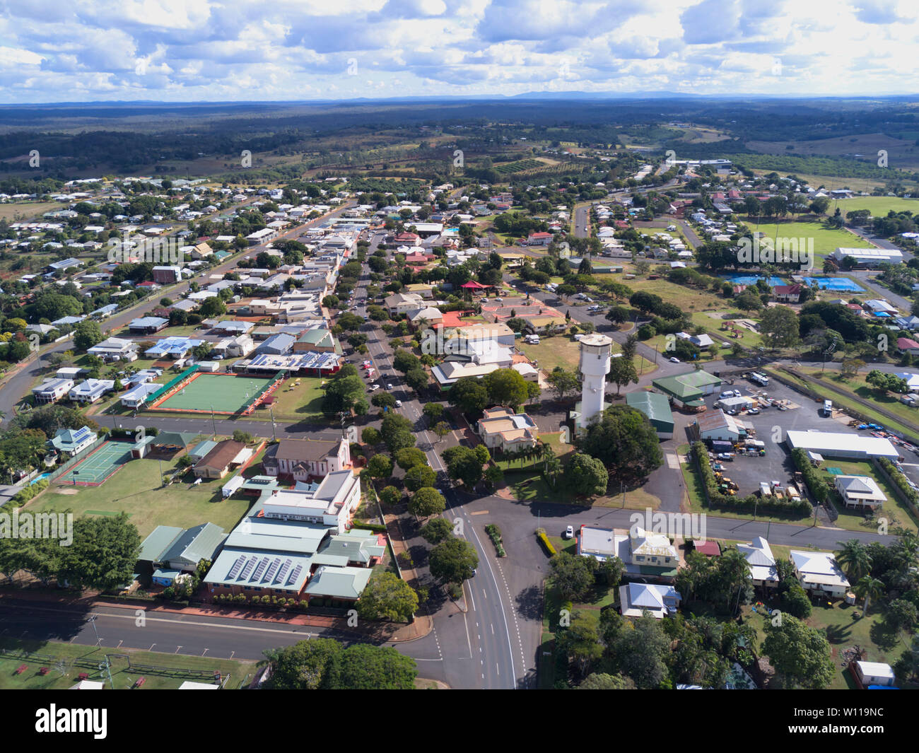 Aerial of Churchill Street (Bruce Highway) as it passes through ...