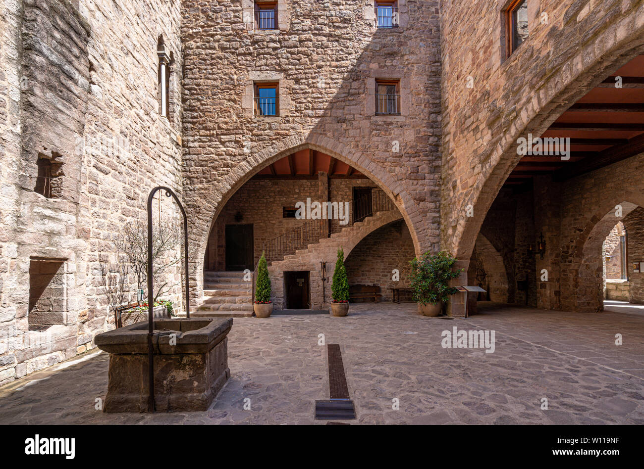 Courtyard in the medieval castle of Cardona in Catalonia, Spain Stock ...