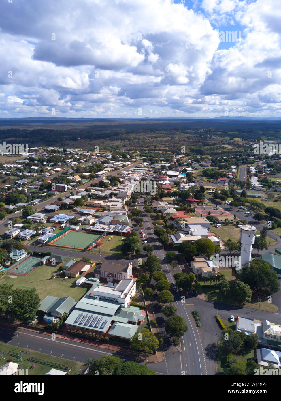 Aerial of Churchill Street (Bruce Highway) as it passes through ...
