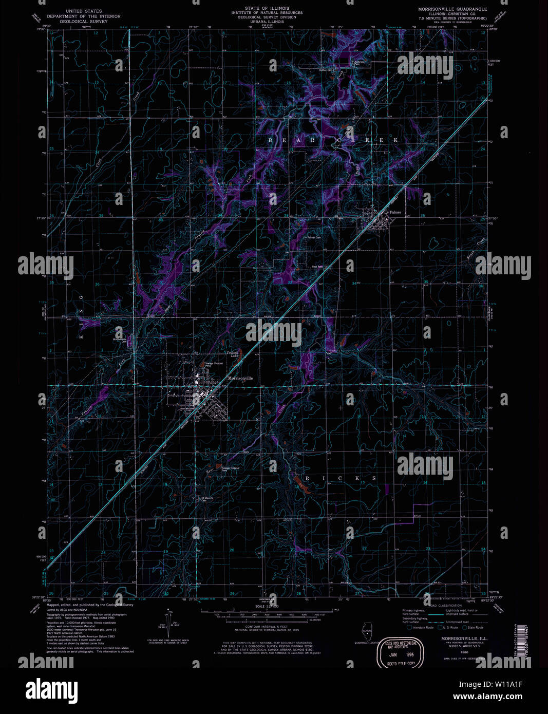 USGS TOPO Map Illinois IL Morrisonville 308239 1980 24000 Inverted ...