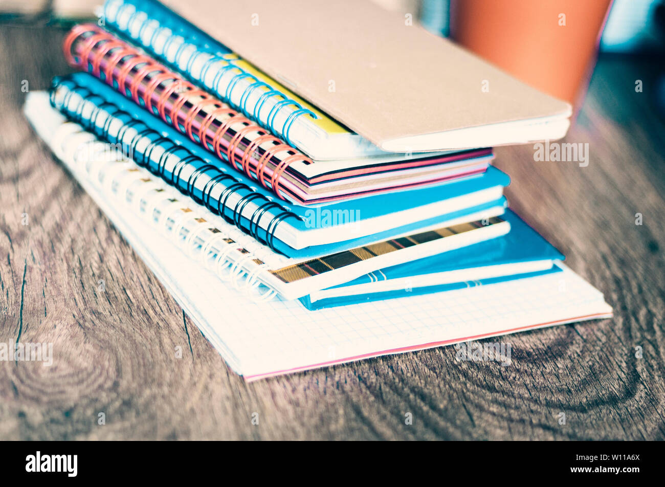 Stack of notebooks background, in office for education learning concept ...