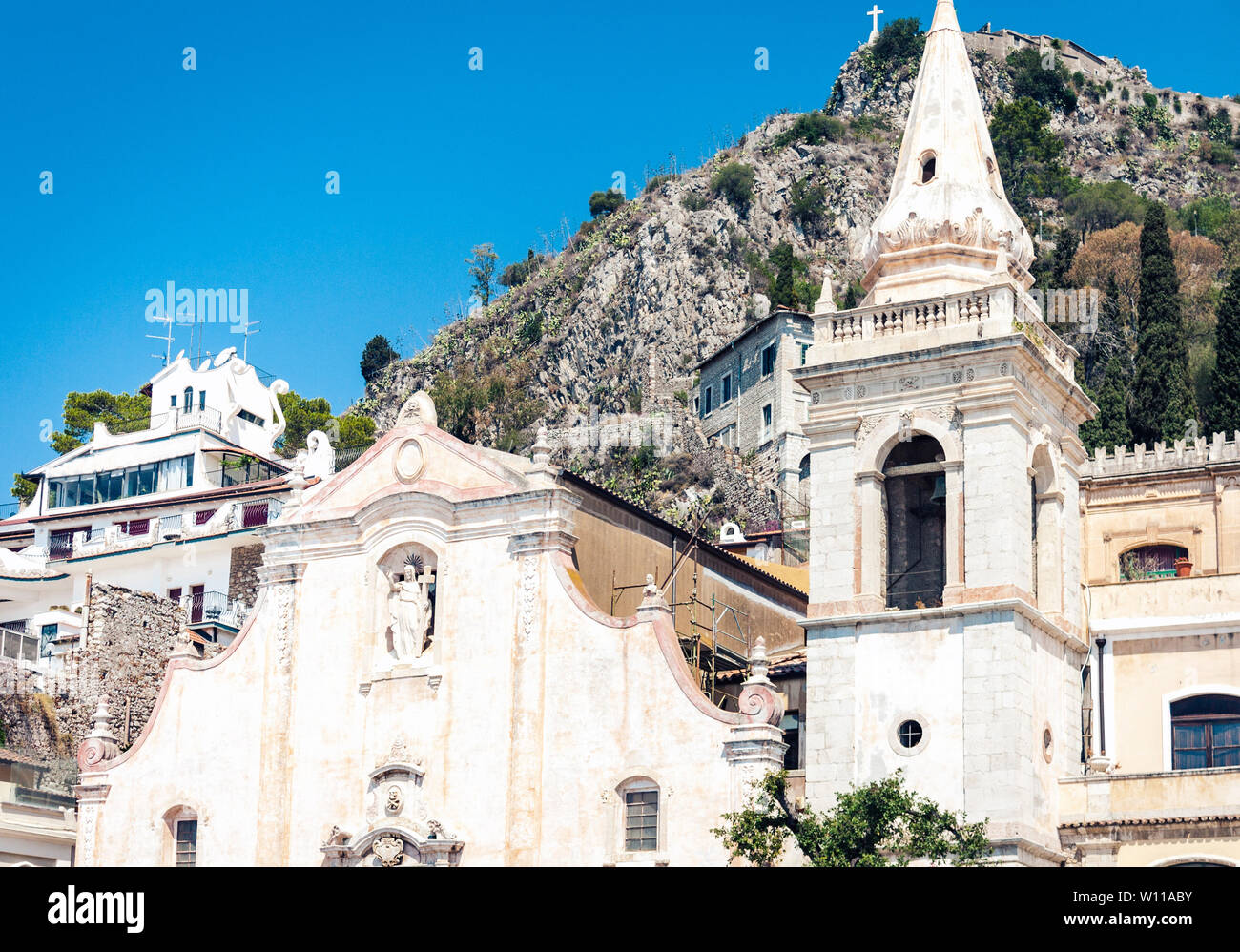 Facade wall of old baroque building in Taormina, traditional ...