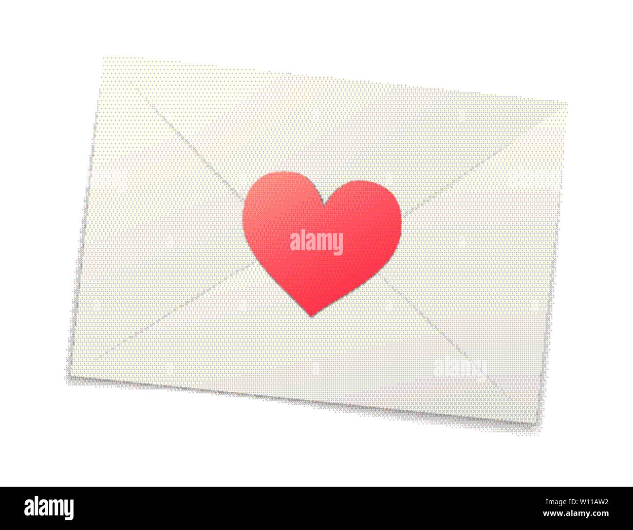 White realistic paper envelope with pink sticker in heart shape on ...