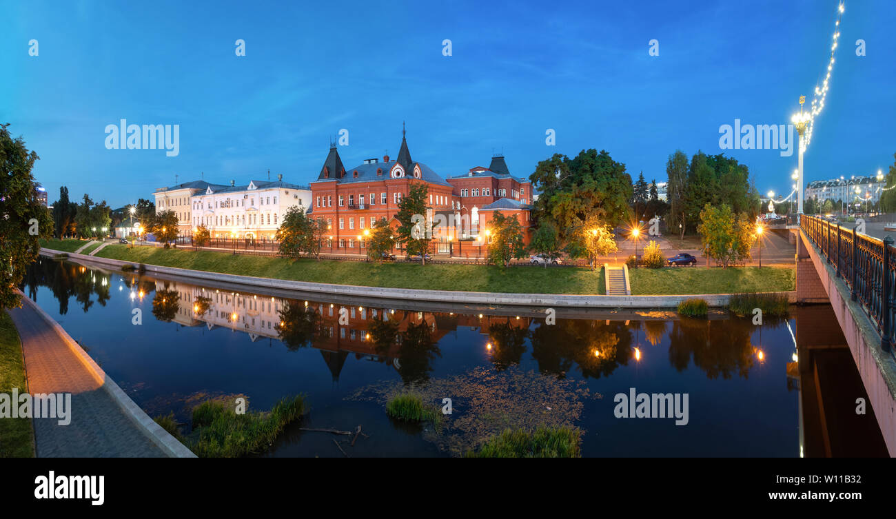 Oryol, Russia. Panorama of Orlik river embankment at dusk with old ...