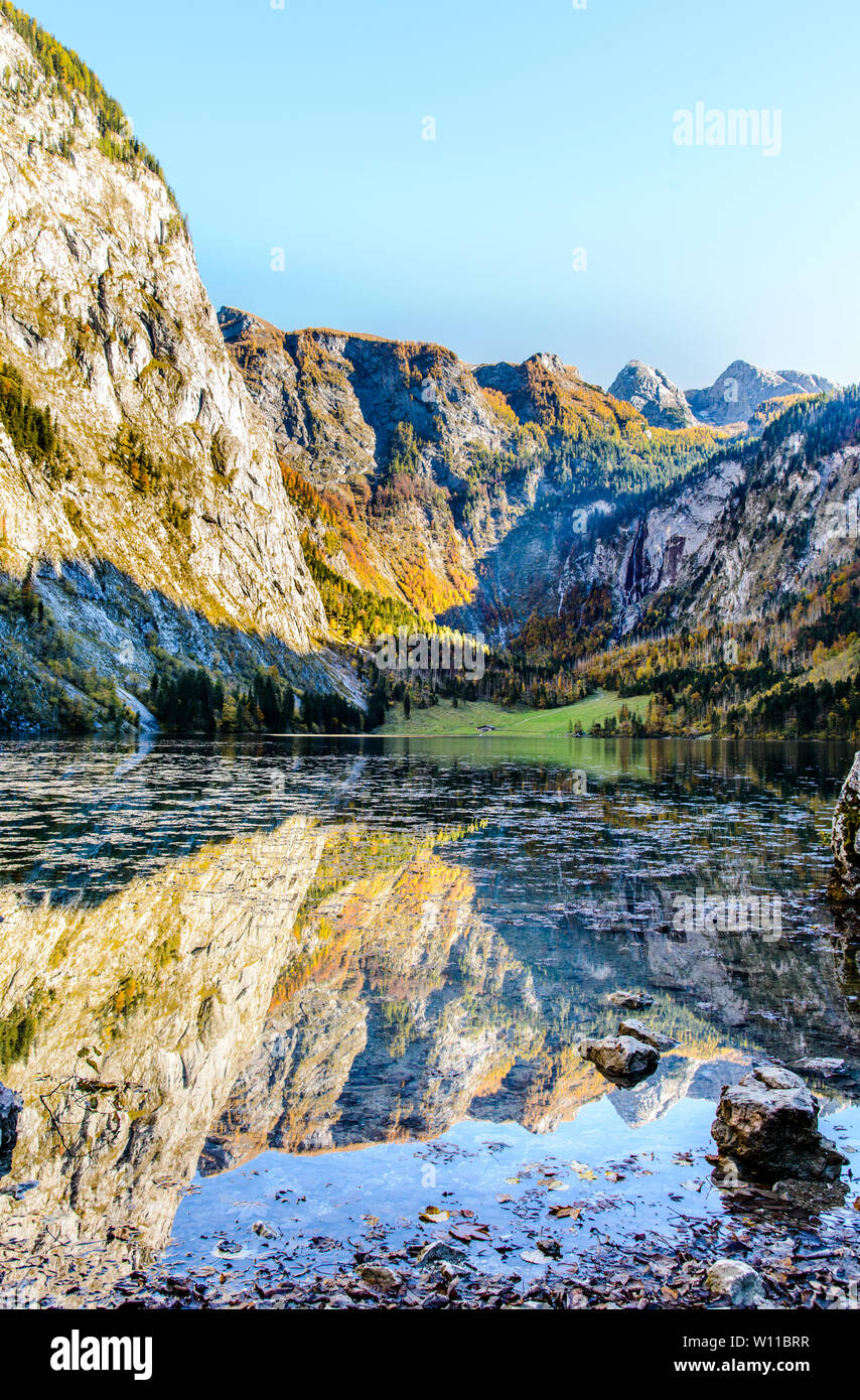 Obersee, Salet by Konigsee (Koenigsee) lake in autumn. Bayern (Bavaria ...