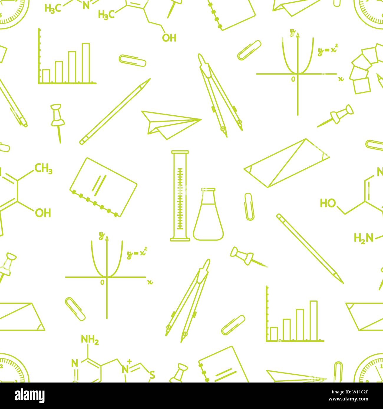 Vector seamless pattern with scientific, education elements: flasks ...