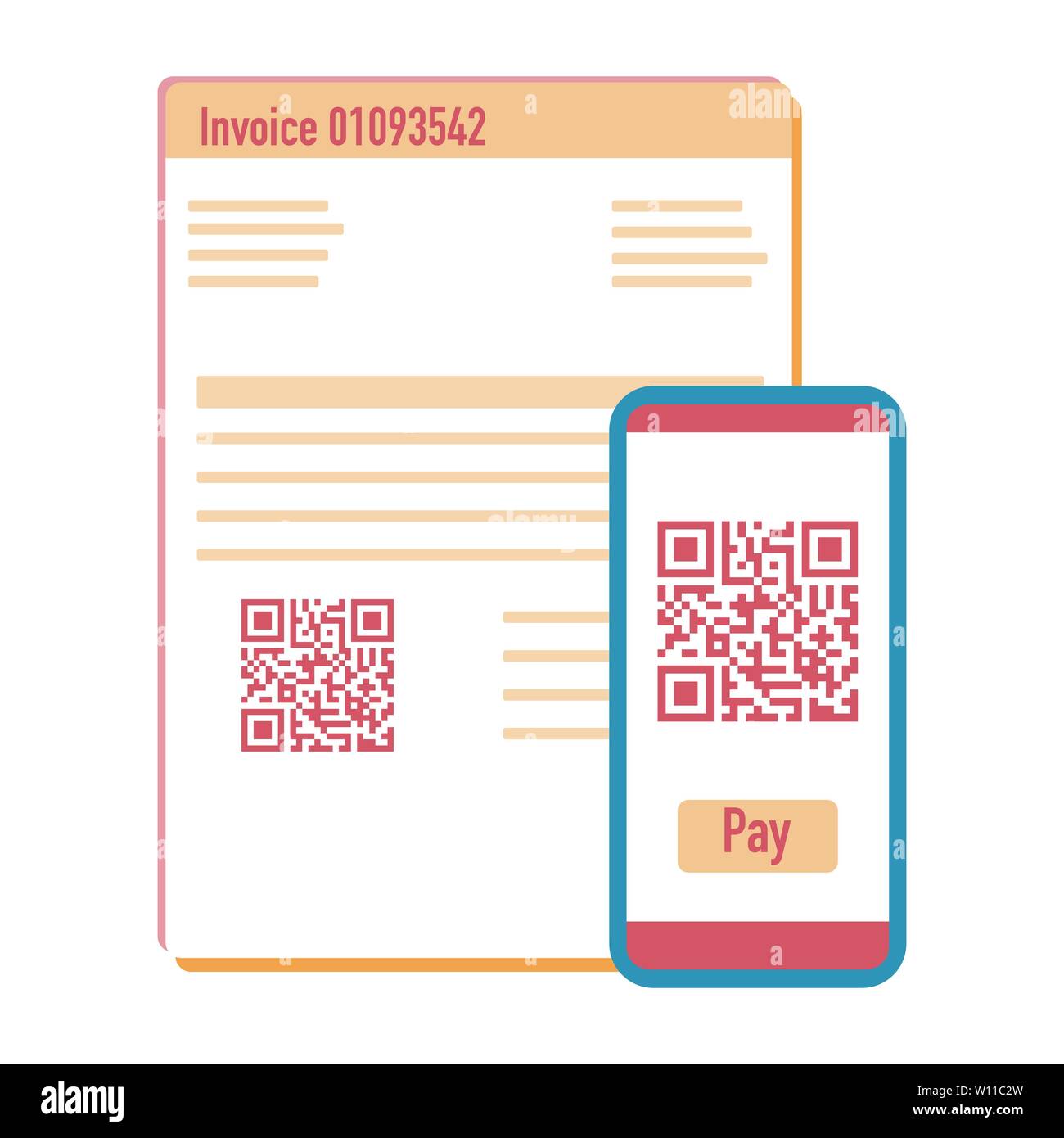 Vector illustration with phone scan qr code for payment invoice ...
