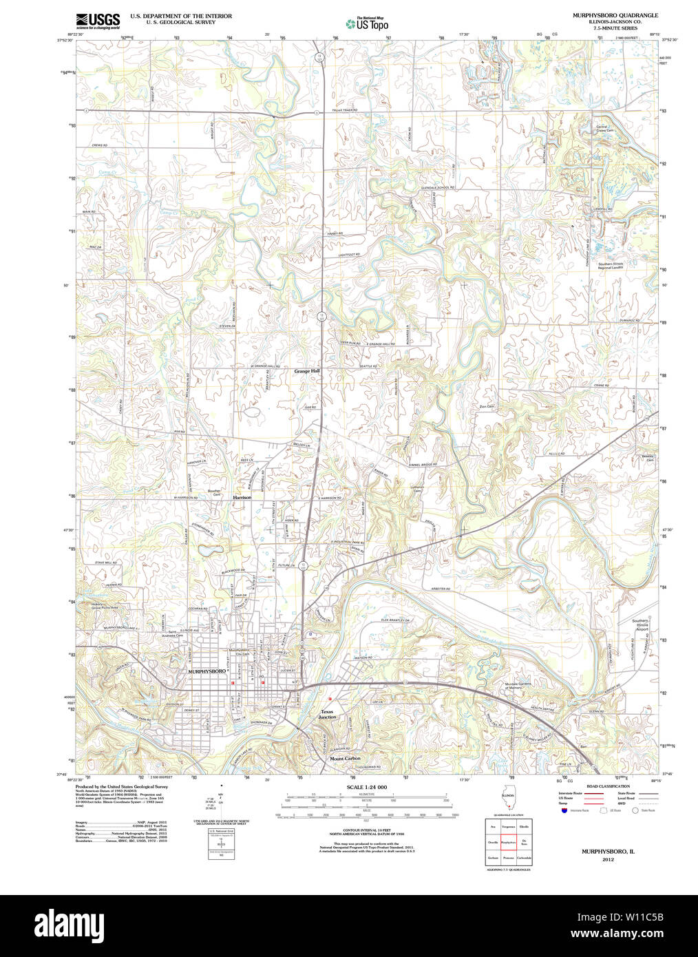 USGS TOPO Map Illinois IL Murphysboro 20120808 TM Restoration Stock ...