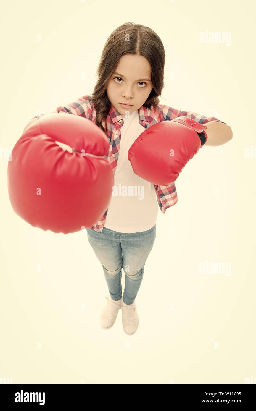Kid boxing gloves isolated white. Child boxer defend herself. Sport ... Kid boxing gloves isolated white. Child boxer defend herself. Sport ...