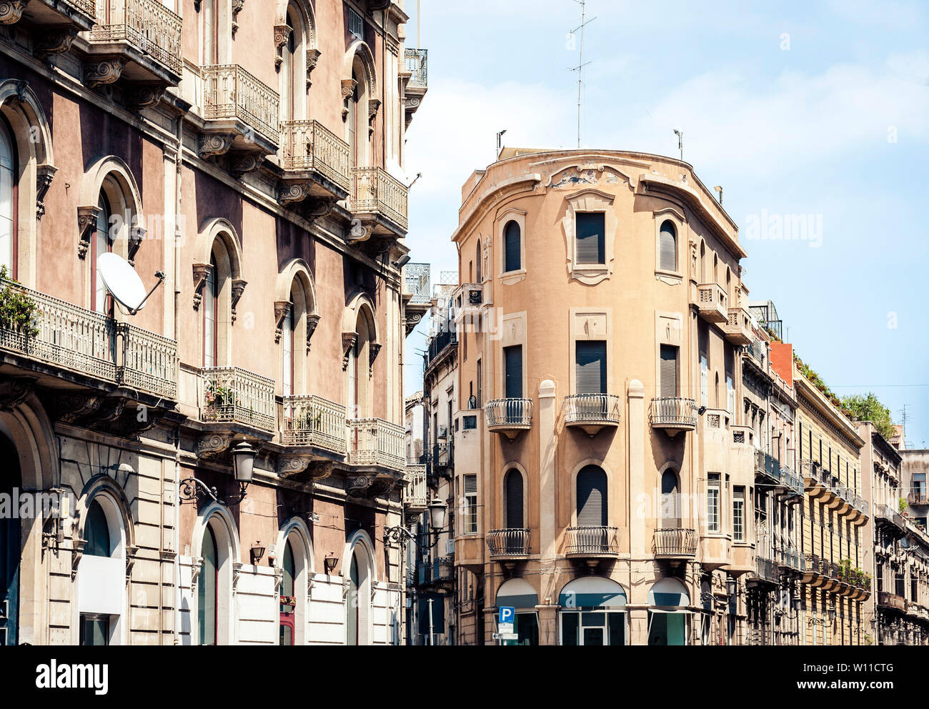 Sicily, beautiful cityscape of Italy, historical street of Catania ...