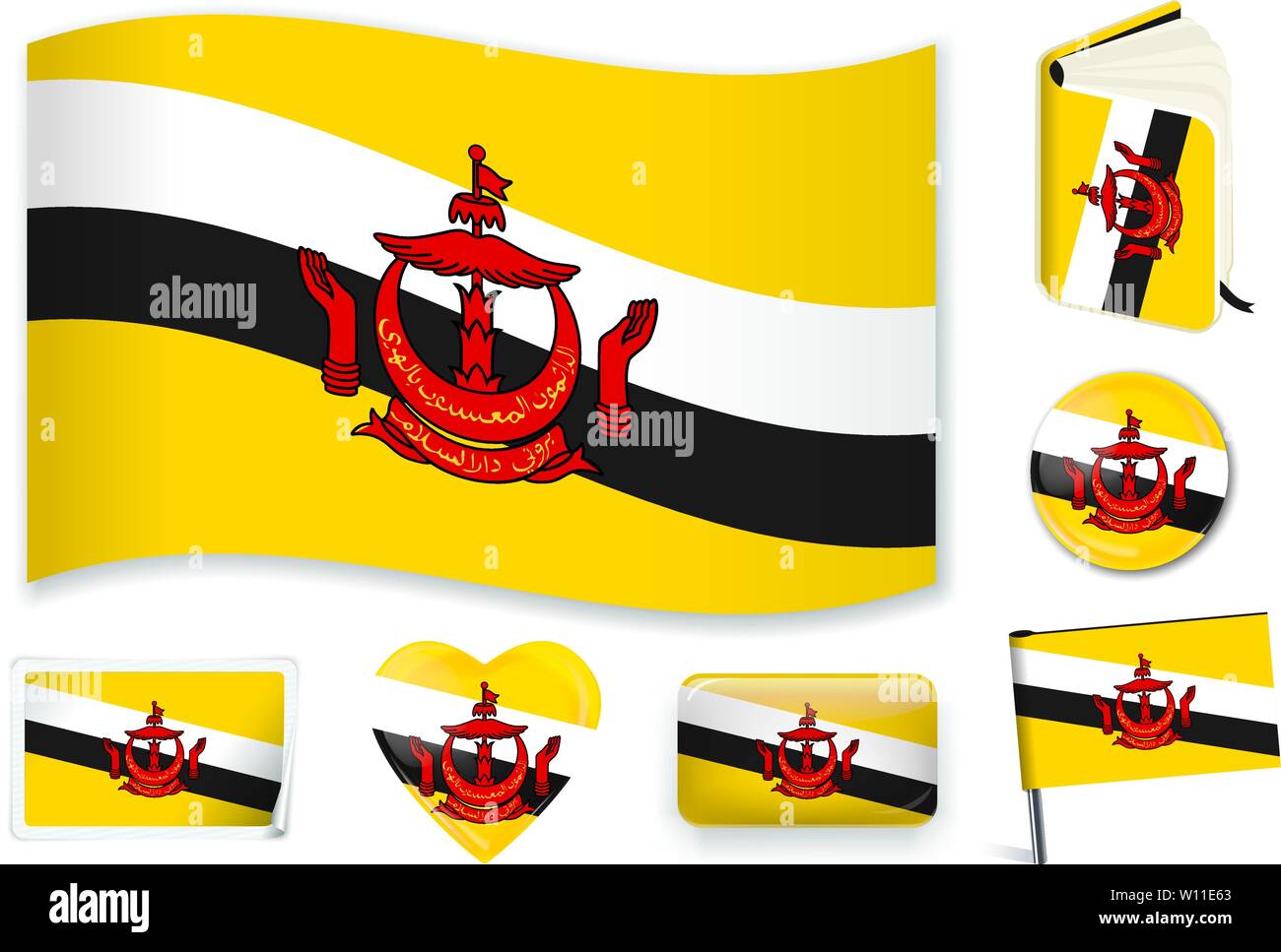Brunei national flag. Vector illustration. 3 layers. Shadows, flat flag ...