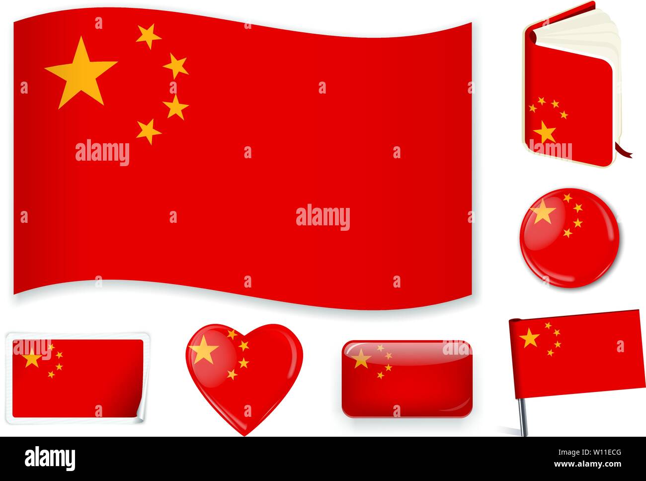 China. Chinese national flag. Vector illustration. 3 layers. Shadows ...