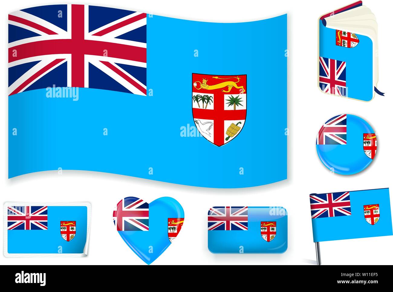 Fiji national flag. Vector illustration. 3 layers. Shadows, flat flag ...