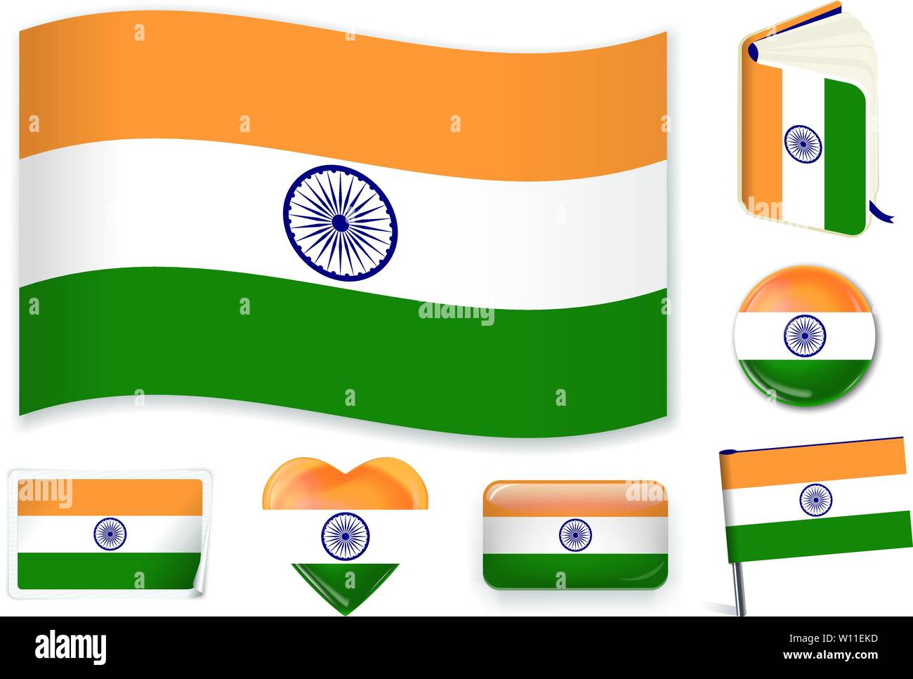 India. Indian national flag. Vector illustration. 3 layers. Shadows ...