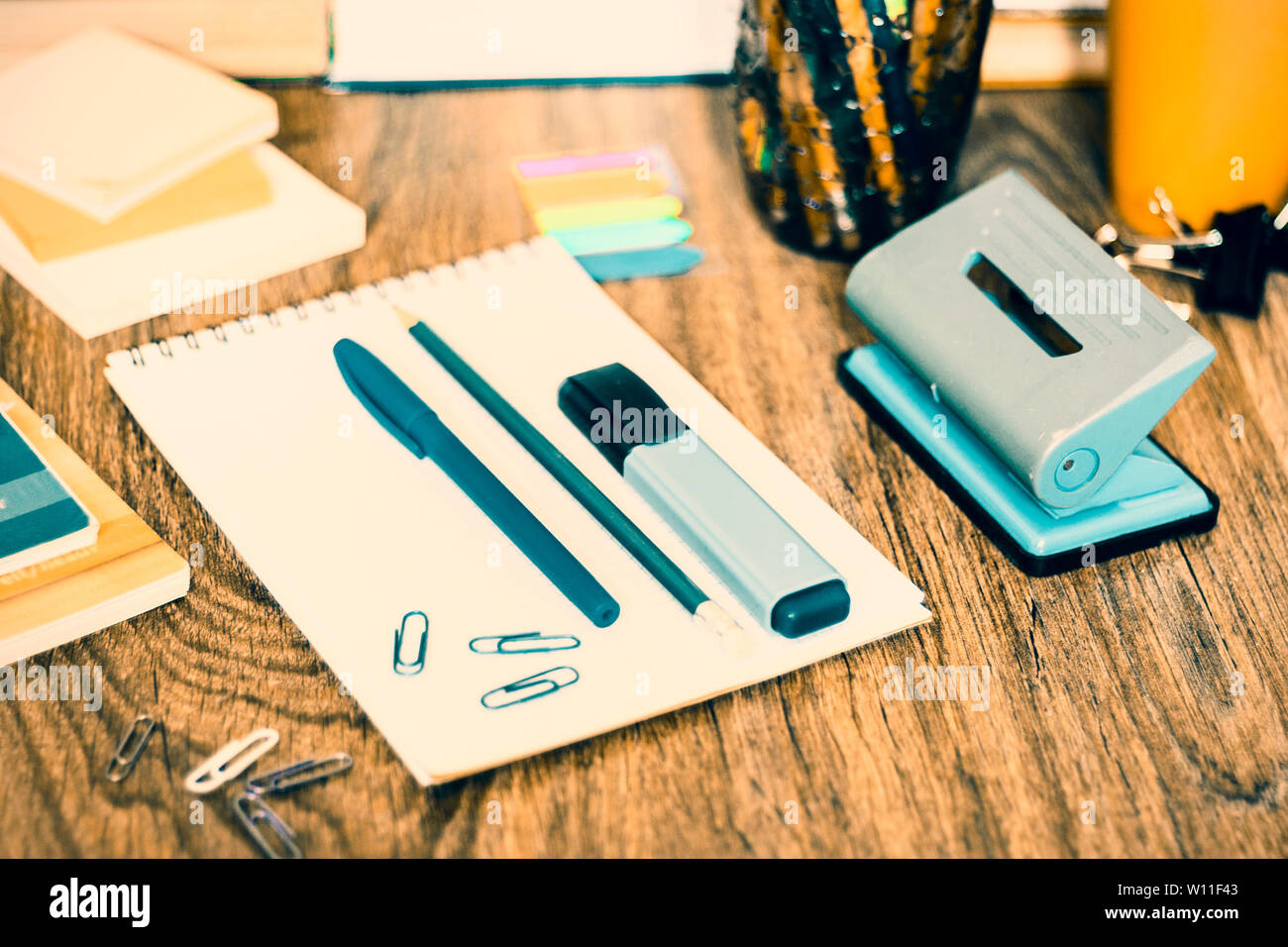 School stationery accessories - notebook, copybook stack with plastic ...