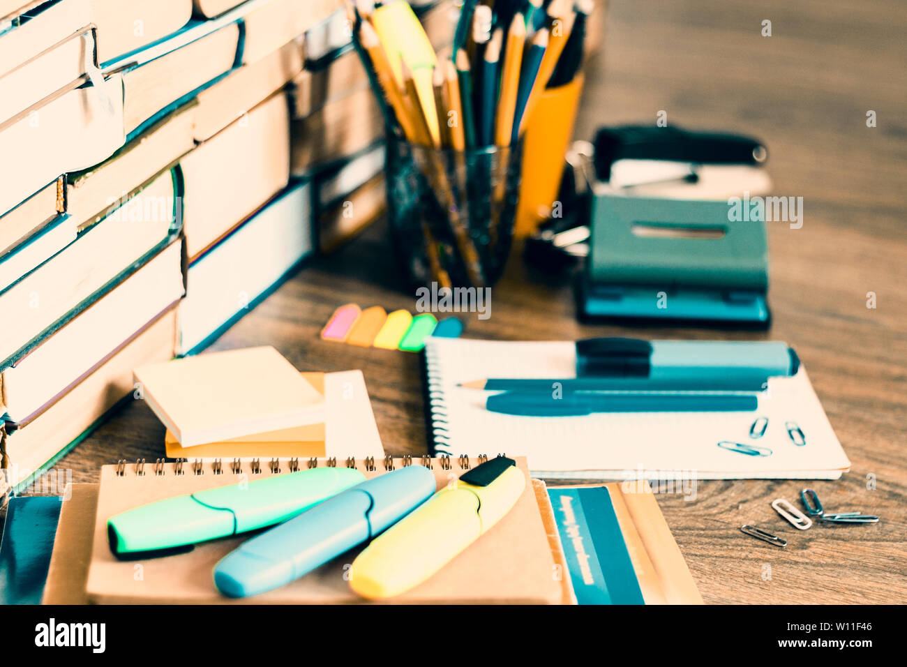 School stationery accessories - notebook, copybook stack with plastic ...