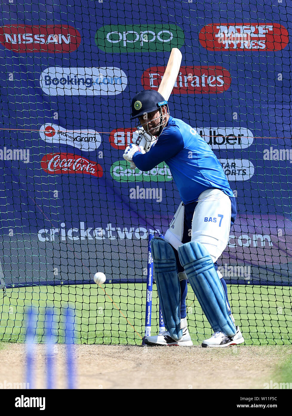 India's MS Dhoni during the nets session at Edgbaston, Birmingham Stock ...