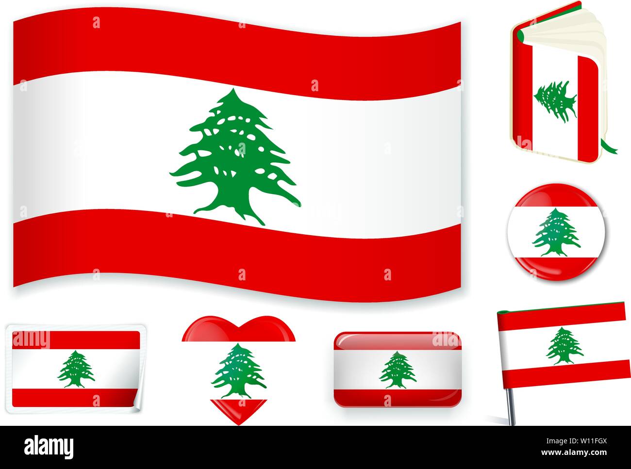 Lebanon. Lebanese national flag. Vector illustration. 3 layers. Shadows ...