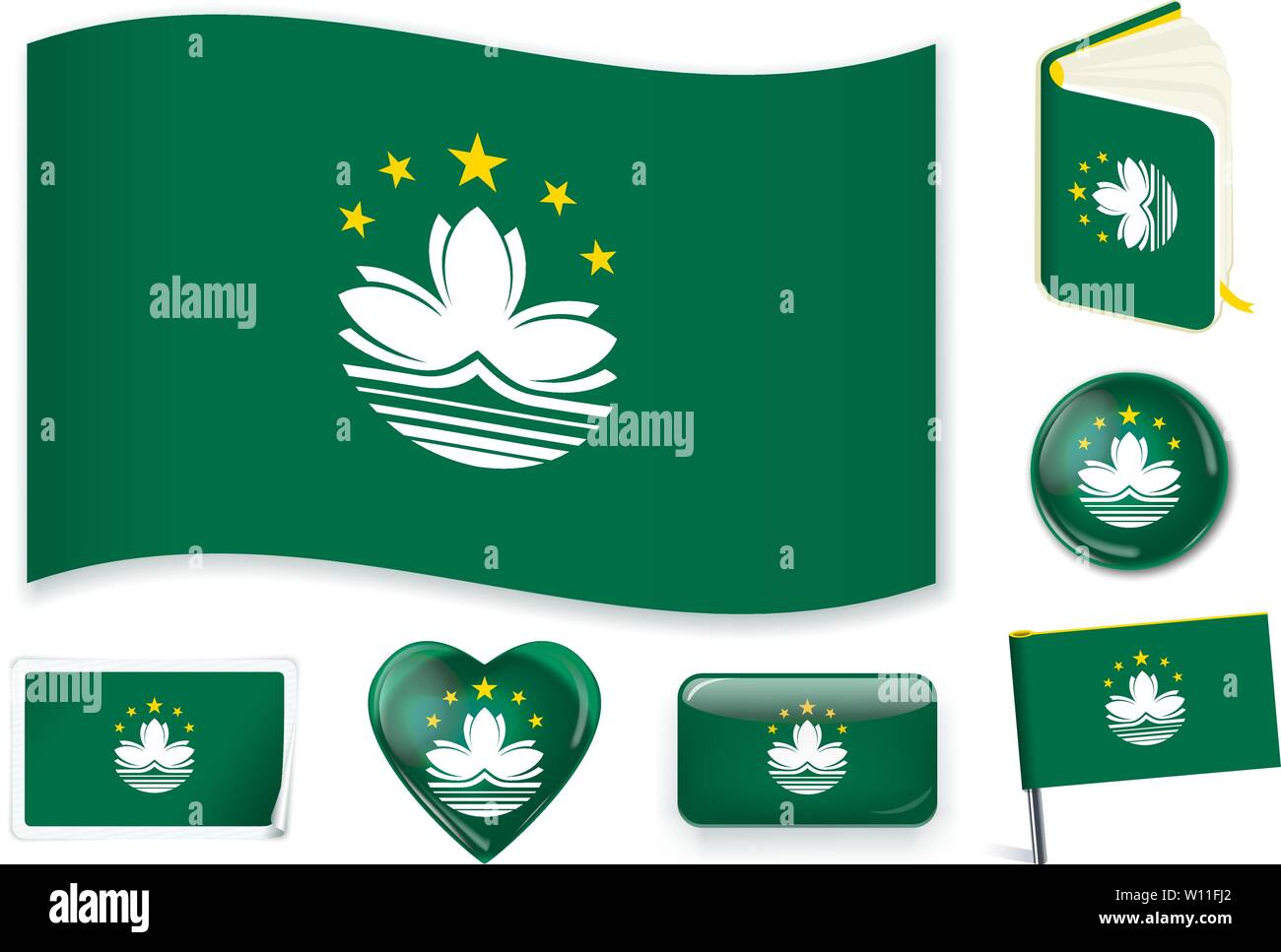 Macau national flag. Vector illustration. 3 layers. Shadows, flat flag ...