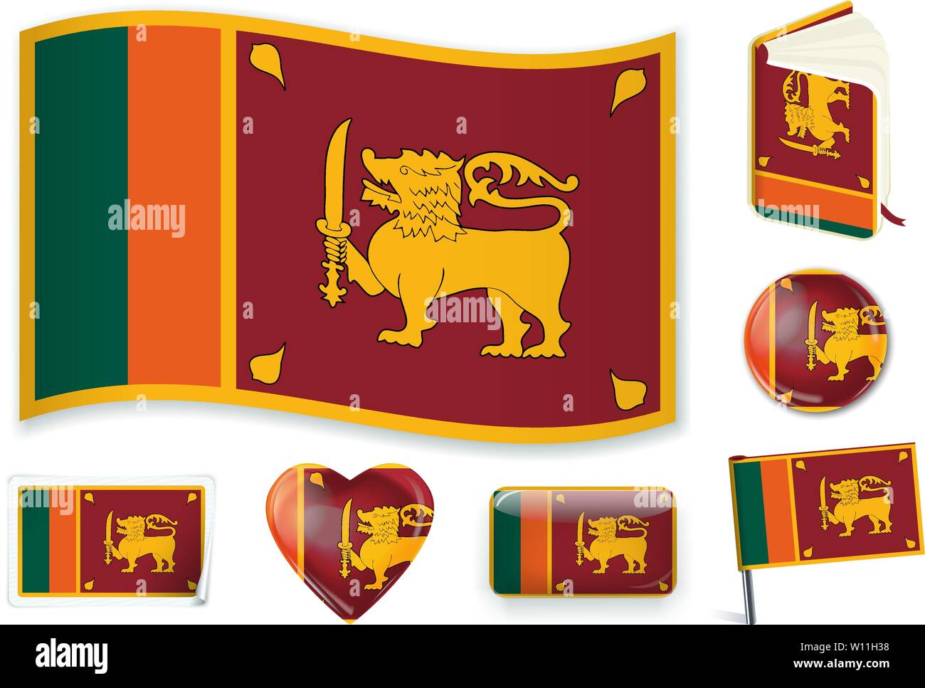 Sri Lanka national flag. Vector illustration. 3 layers. Shadows, flat ...