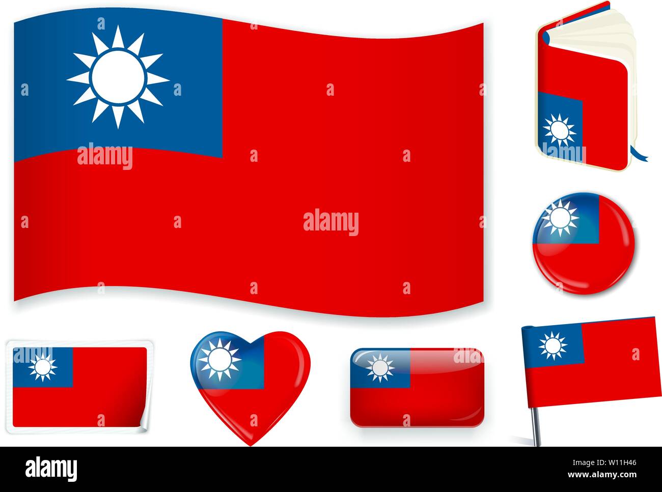 Taiwan. Taiwanese national flag. Vector illustration. 3 layers. Shadows ...