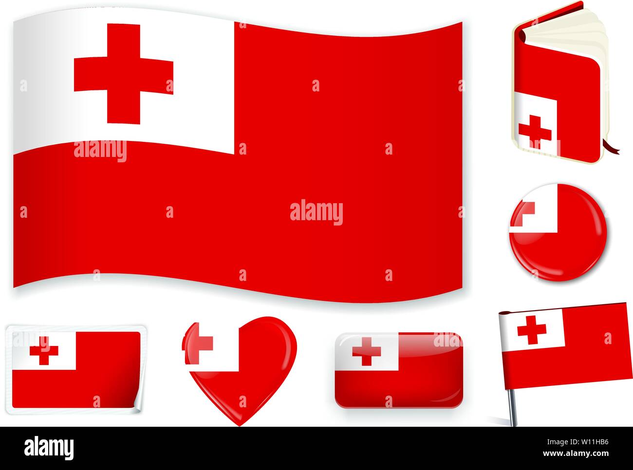 Tonga national flag. Vector illustration. 3 layers. Shadows, flat flag ...