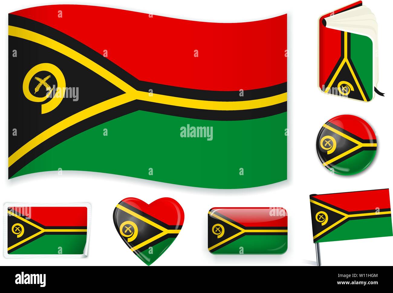 Vanuatu national flag. Vector illustration. 3 layers. Shadows, flat flag, lights and shadows ...