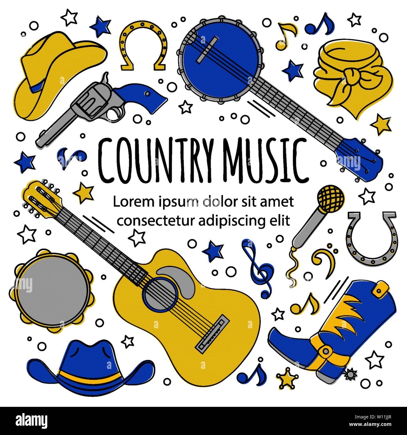 COUNTRY MUSIC FESTIVAL American Cowboy Western Holiday Vector ...