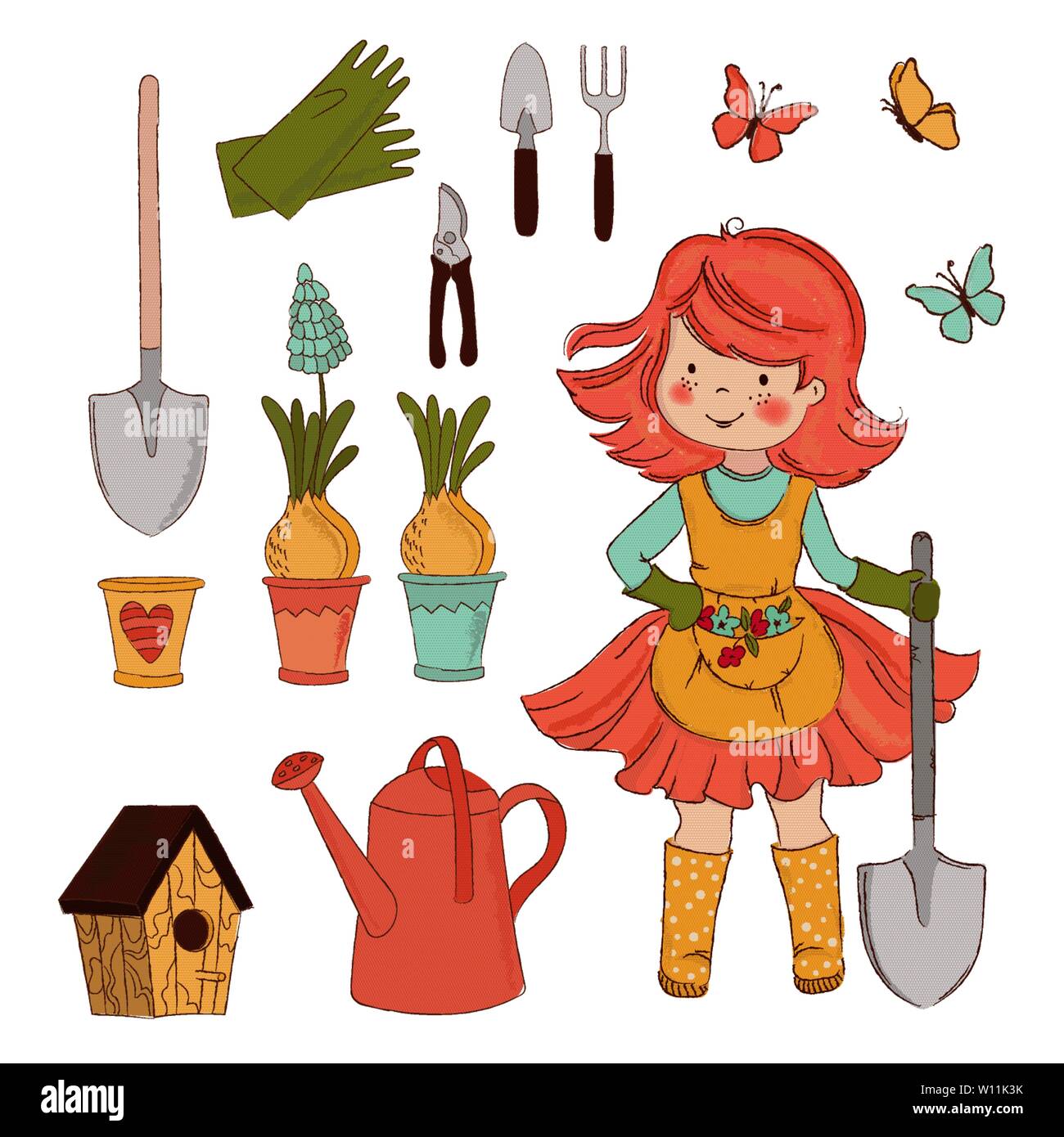 GIRL GARDEN Spring Season Girl Care Accessories Holiday Cartoon Vector ...