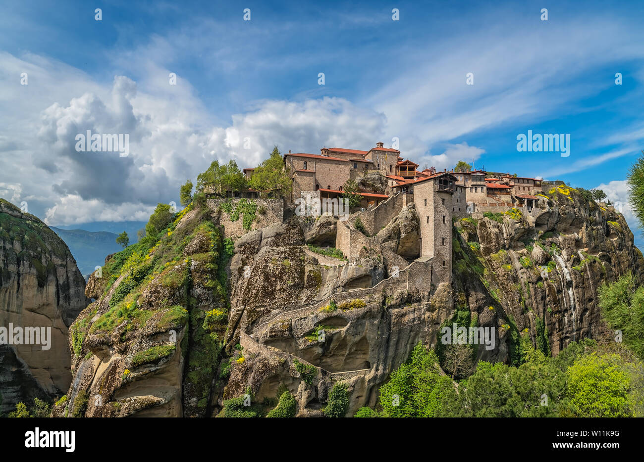 Panorama of the stunningly located on top of a rock Holy Monastery of ...