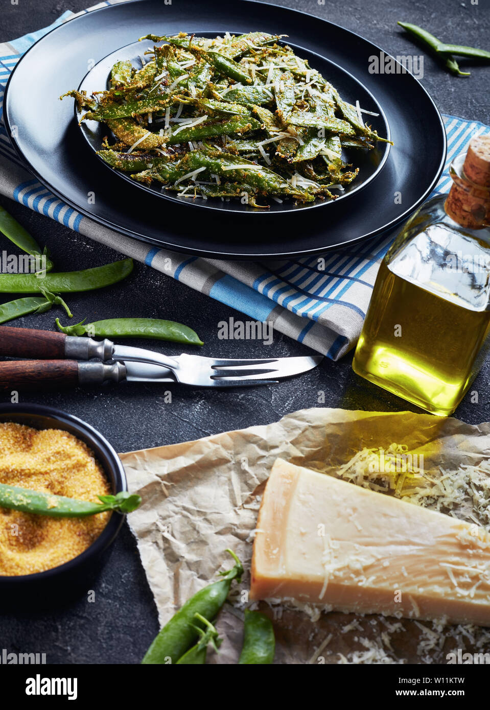 crunchy roasted Parmesan and polenta breaded Snow Peas fries served on ...