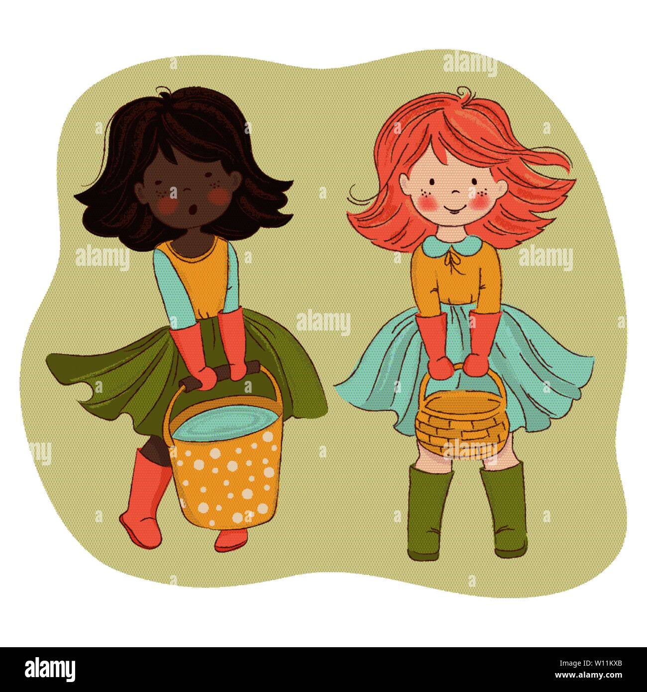 LABOR DAY Girlfriend Spring Season Work Cartoon Vector Illustration Set ...