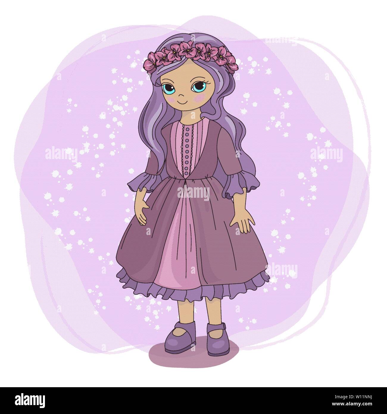 SPRING GIRL Fairy Tale Children Cartoon Vector Illustration for Print ...