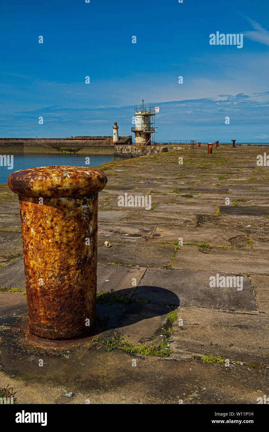Whitehaven harbour and marina showing scaffold on the lighthouse ready ...