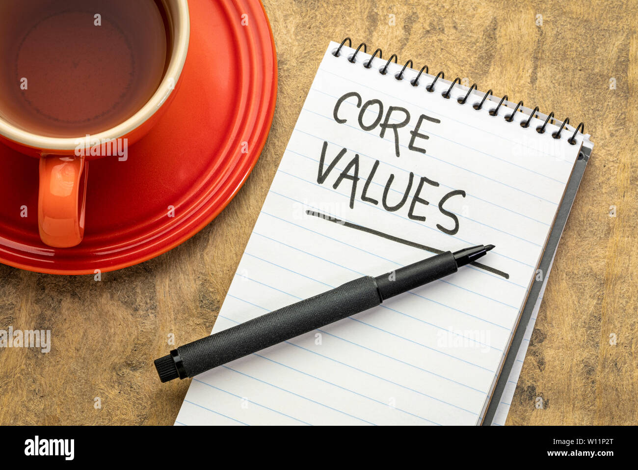 core values - handwriting in a spiral notebook with a cup of tea Stock ...