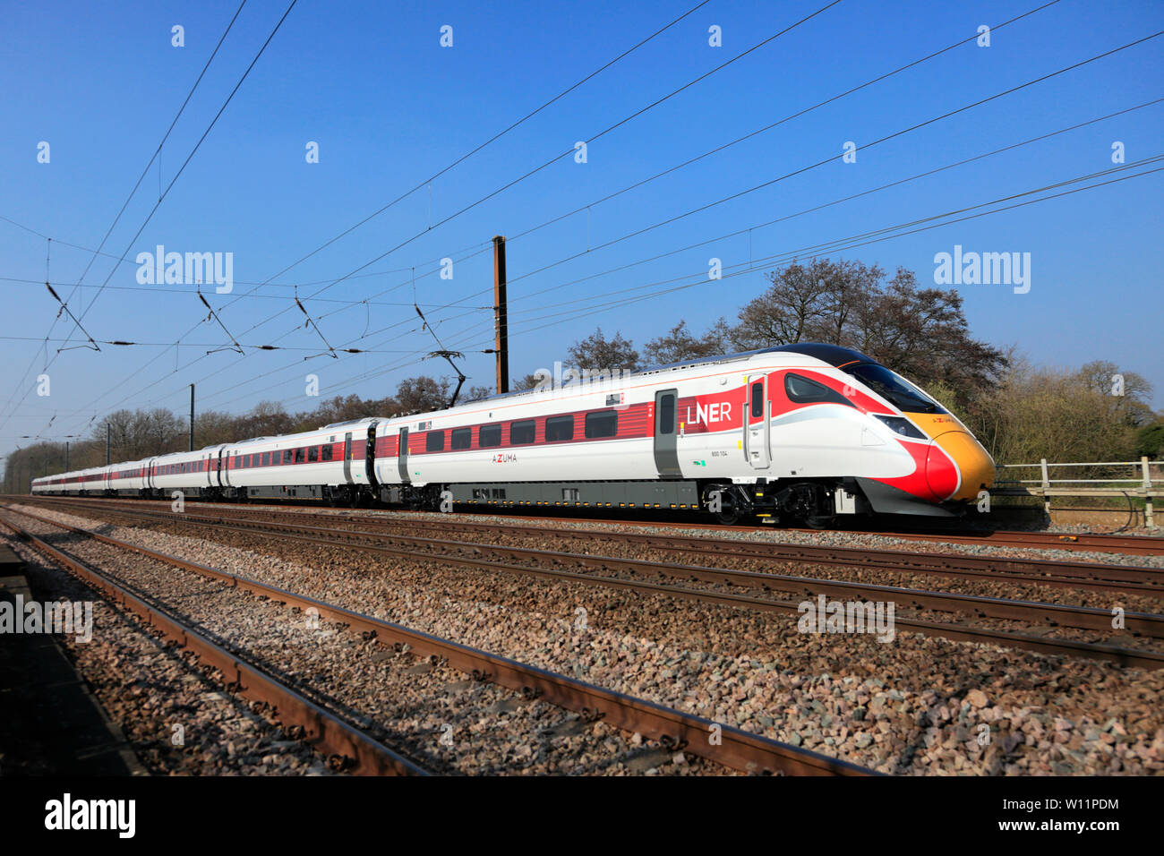 LNER Azuma train, Class 800, East Coast Main Line Railway, Peterborough ...