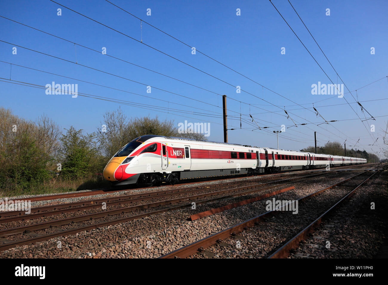 LNER Azuma train, Class 800, East Coast Main Line Railway, Peterborough ...