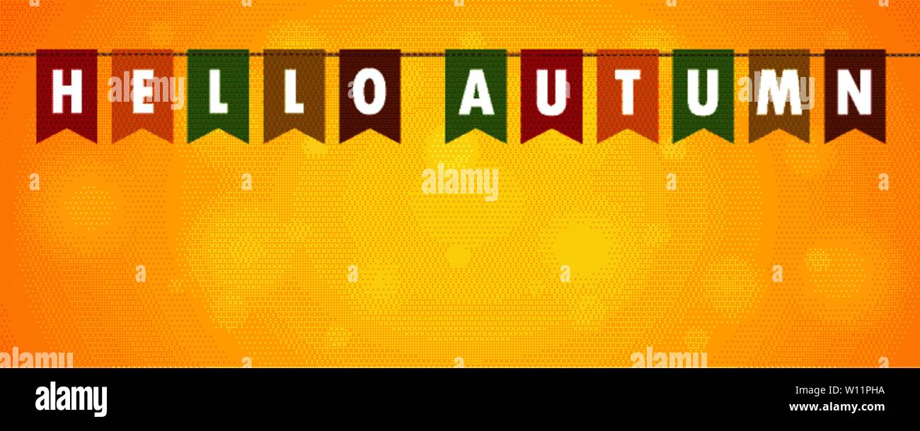 hello autumn party flags banner on yellow background vector ...