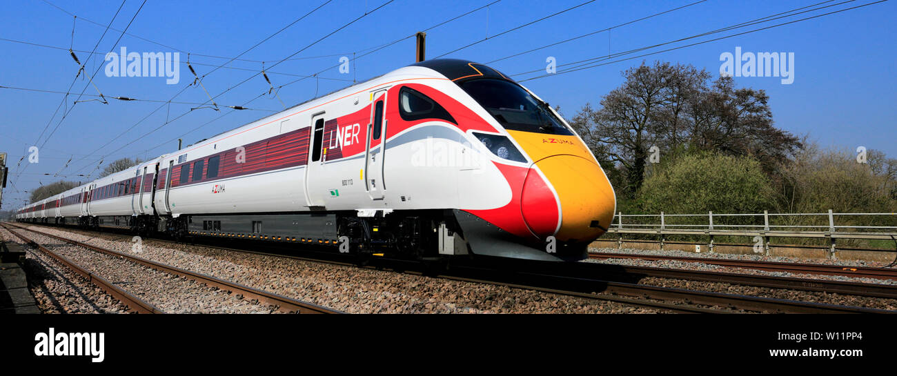 LNER Azuma train, Class 800, East Coast Main Line Railway, Peterborough ...