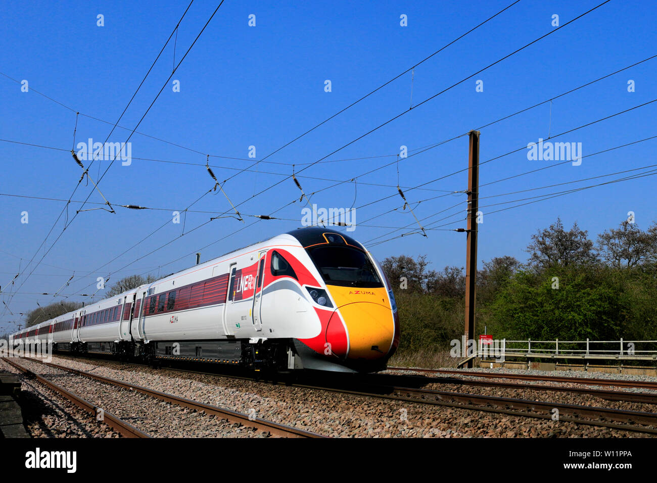 LNER Azuma train, Class 800, East Coast Main Line Railway, Peterborough ...