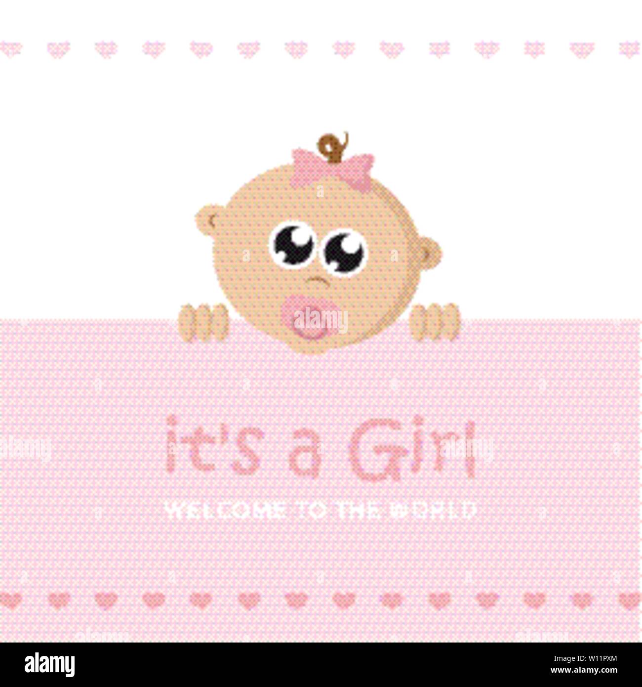 its a girl welcome greeting card for childbirth with baby face vector ...